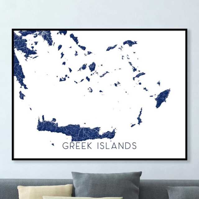 Greek Islands Map Of Islands, Greece Art Print, Wall Blue Map, Gifts by ...