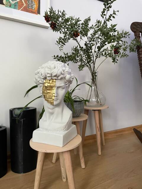 Handmade David Bust Statue White & Gold Accent, Roman Sculpture - 13 ...