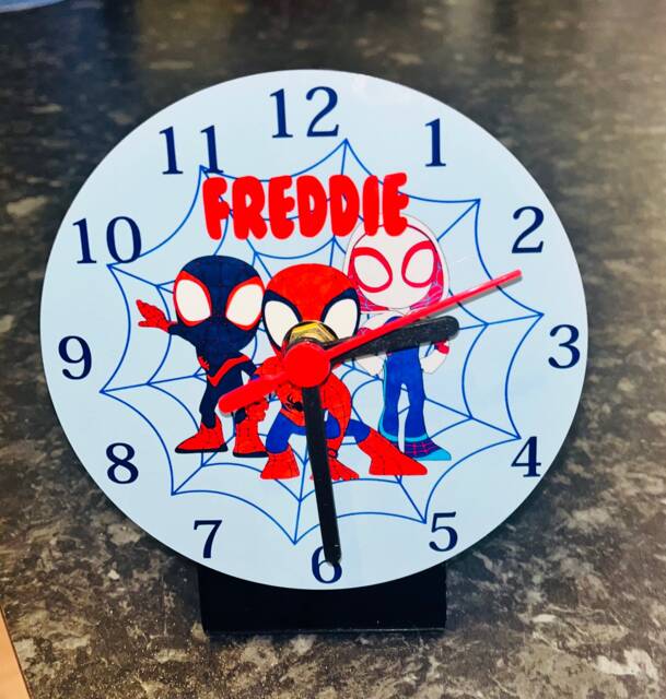 Personalised Bedside Table/Desk Clock - Spidey & Friends Design. Made ...