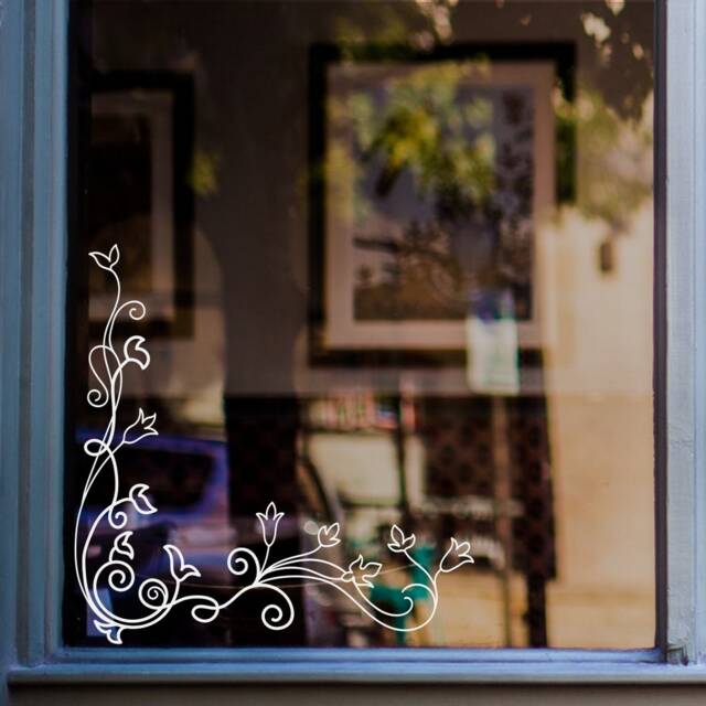Floral Window Decal Corner Sticker Shop Home Stickers Decoration ...