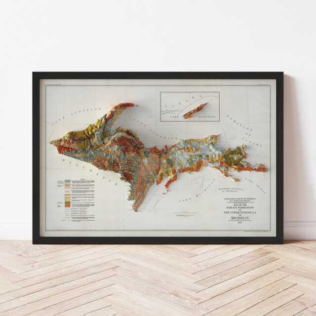 Upper Peninsula Topographic Map 1911 Vintage Style Gicl??e Print by ...