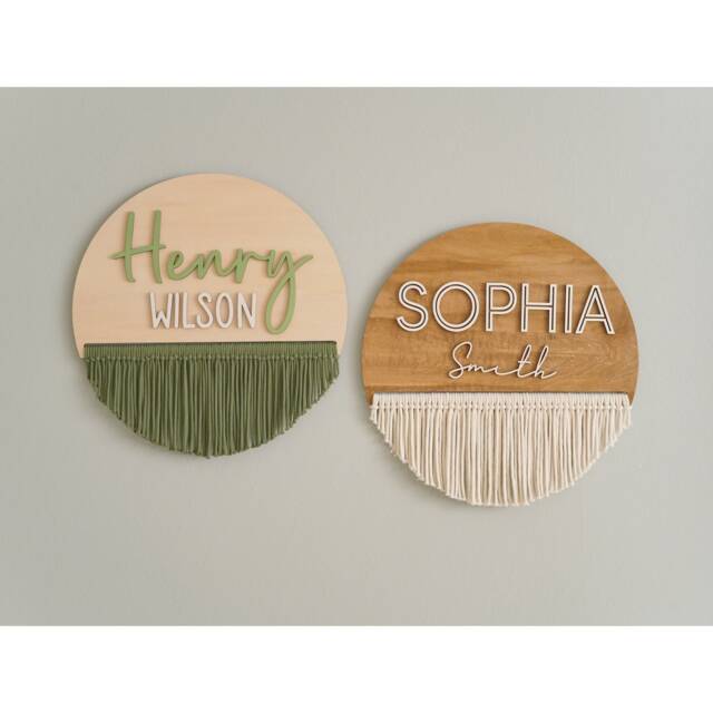 Round Baby Name Sign, Macrame Nursery Decor, Sign For Girl, Boho Wall ...
