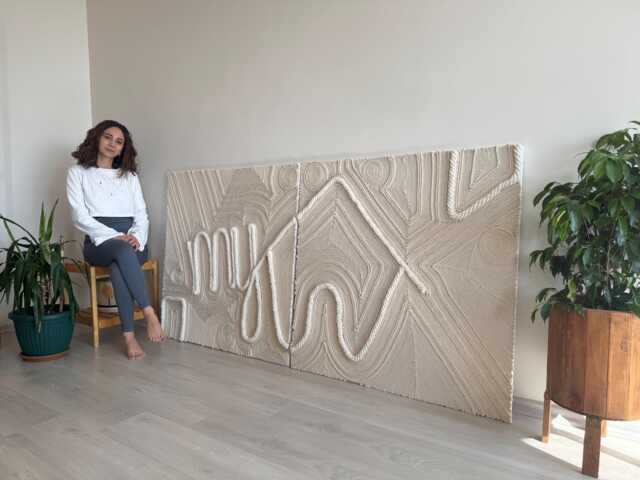 Custom Fiber Art Logo On Canvas Handmade Woven Rope Wall For Modern ...