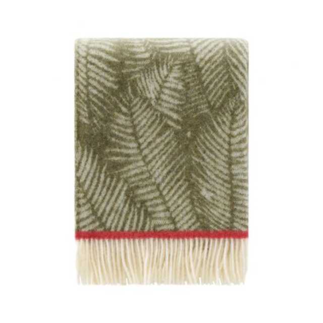 Mossy Green Stripe Fern Wool Throw - Woven Blanket Made From Pure For ...