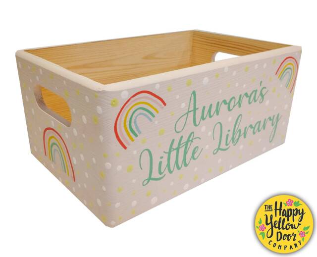 Personalised Rainbow Book Box - Hand-Painted Wooden Storytime Storage ...