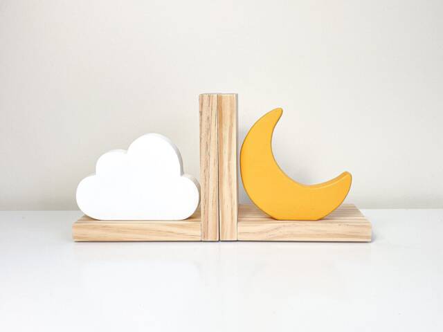 Moon & Cloud Bookends For Kids, Nursery Decor, Baby Shower Book Ends ...