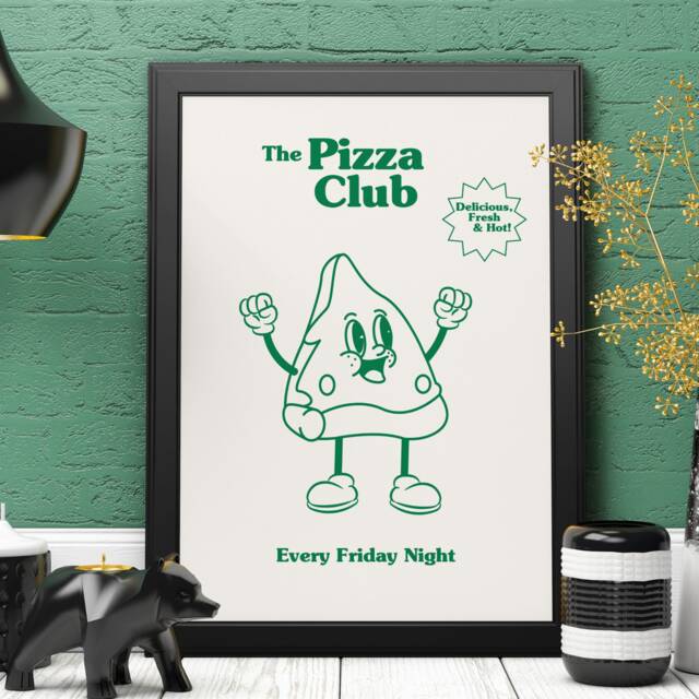 Pizza Club Print - Retro Poster Cartoon Kitchen Diner American by Etsy ...