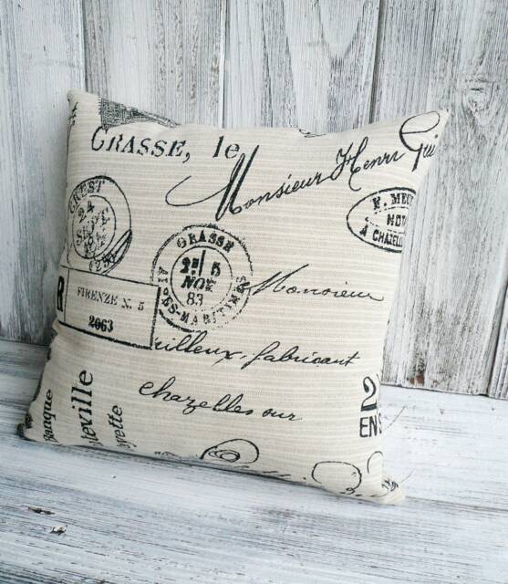Pillow Cushion in Soft Grey Linen With Black Antique Script Print ...