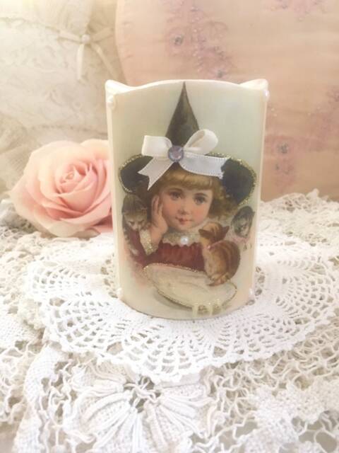 Shabby Halloween Witch Candle, Flameless Candle, Victorian Witch, Cute ...