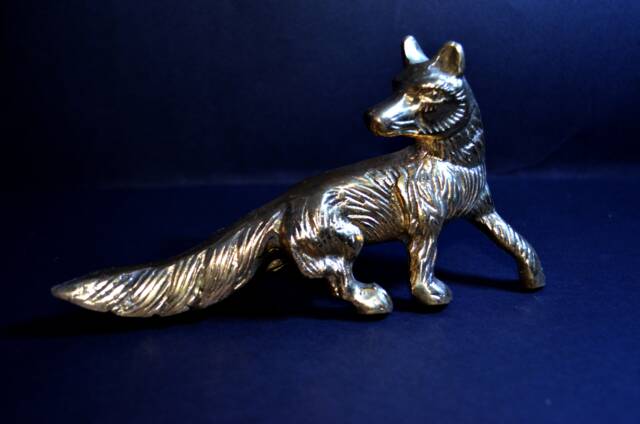 Vintage Carved Brass Fox Statue, Handmade Home Decor, Animal With Big ...