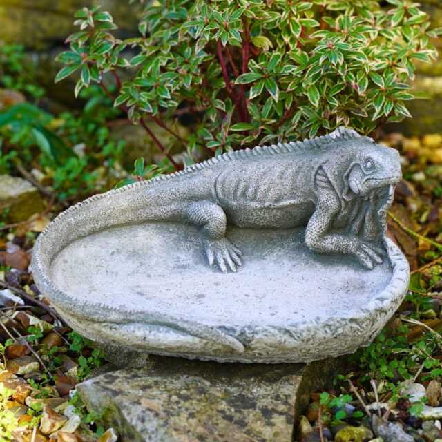 Lizard Bird Feeder Stone Statue Bath Outdoor Garden Ornament Iguana ...