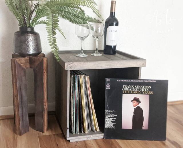 Vinyl Storage Box, Record Stacking Reclaimed Wood End Table, Music ...