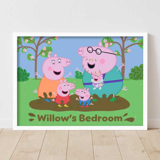Peppa Pig Print - & Family Muddy Puddle Personalised Name Poster Wall ...