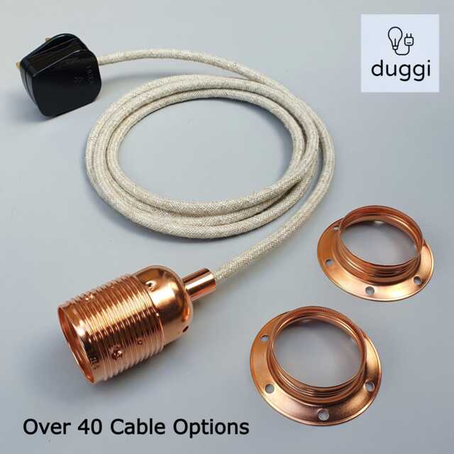 Vintage Copper Plug in Pendant Light - Fabric Cable, Threaded Lamp ...