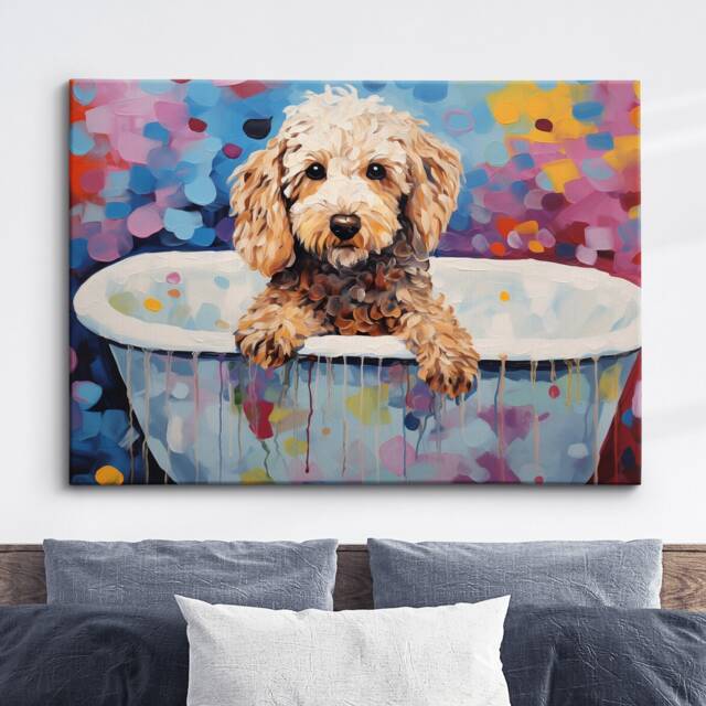 Colorful Cockapoo Dog Pet Abstract Modern Oil Painting Wall Art, Framed ...