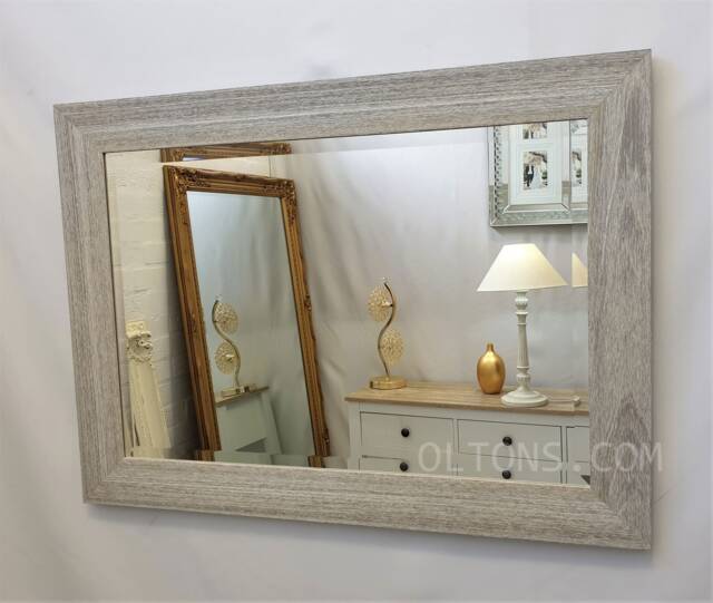 Marina Wood Frame Wall Mirror Whitewash Natural Finish Bevelled Glass ...