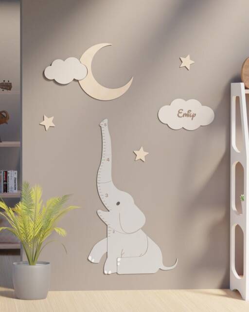 Baby Elephant Growth Chart, Safari Nursery Decor, Wooden Laser Cut by ...