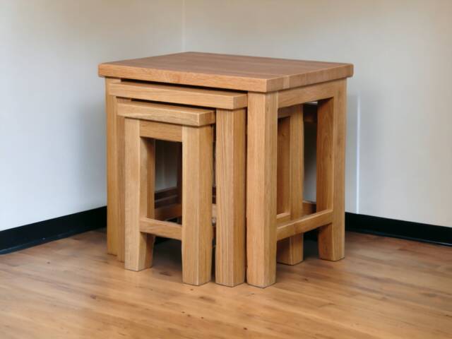 Grofurniture Oak Nest Of 3 Coffee Tables, Stackable Table Decor, Side ...