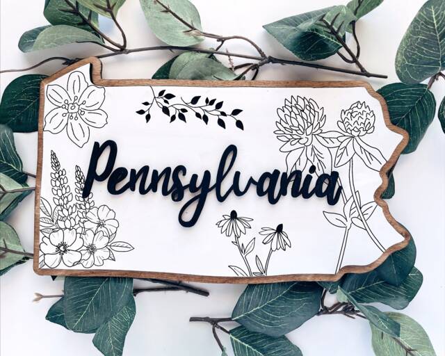 Pennsylvania Wood Wall Art Map Of Pennsylvania With Local State Flowers ...