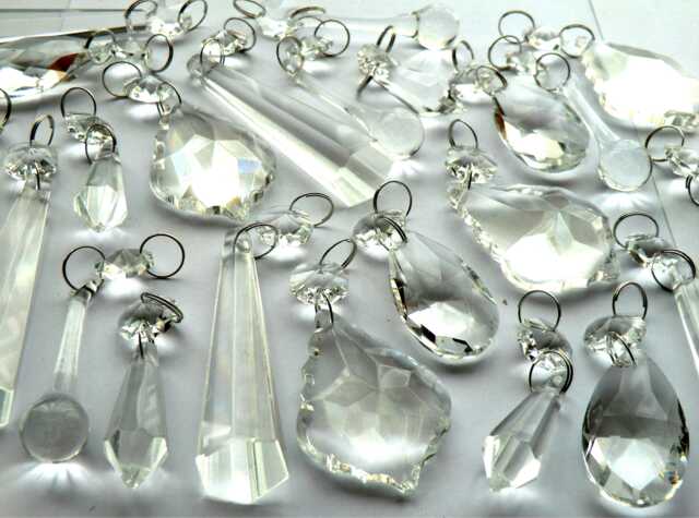 25 Chandelier Drops Clear Glass Antique Shapes Crystals Droplets Prisms ...