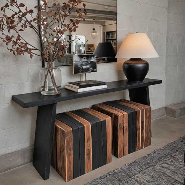 Entryway Wood Table, Console Front Entrance Counter Long Bar Height ...