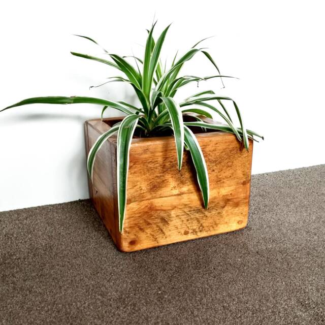Rustic Small Wooden Square Planter - Handmade Pinewood Container ...
