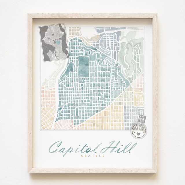 Capitol Hill Seattle Neighborhood Map Watercolor Print Washington City ...