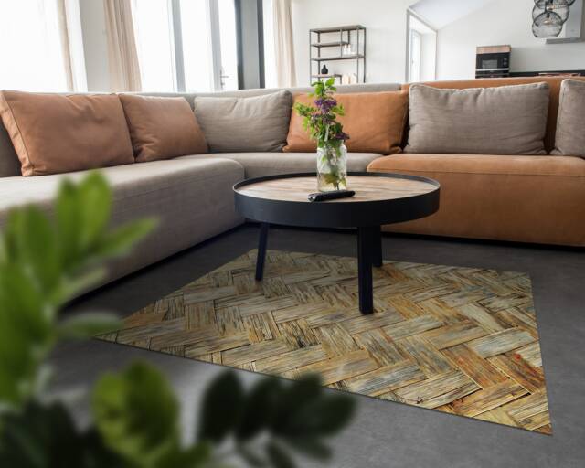 Rugged Bamboo Pattern Vinyl Mat, Brown Rug, Gray PVC Flooring, Plank ...