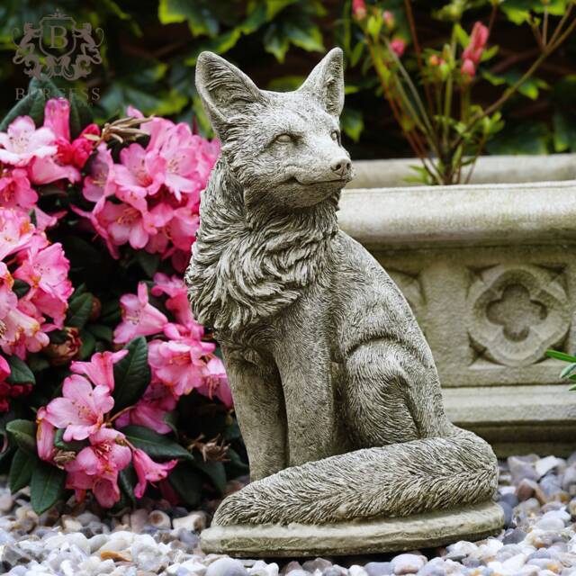 Regal Fox Stone Statue - Outdoor Animal Garden Ornament Decor Wildlife ...