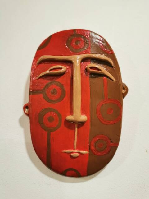Red Brown Face Mask/ Circle Face/ Modern Tile/ Wall Decor/Contemporary ...