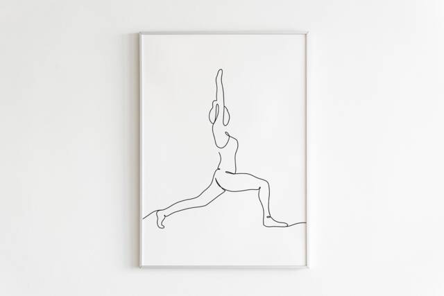 Yoga Pose Line Drawing Print/Warrior Illustration Exercise Health ...