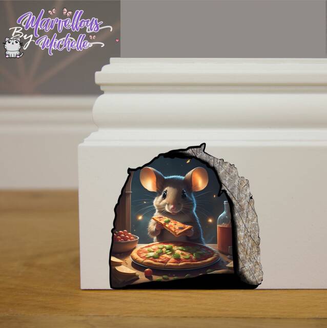 Cute Fairytale Mouse Eating Pizza in Hole Wall, Skirting Board, Door ...