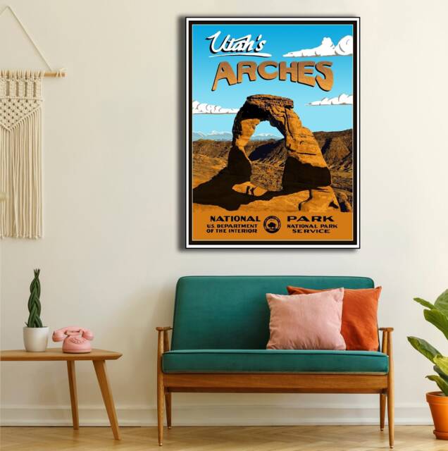 Arches National Park Vintage Poster Print, Moab Utah Service, Red Rock ...