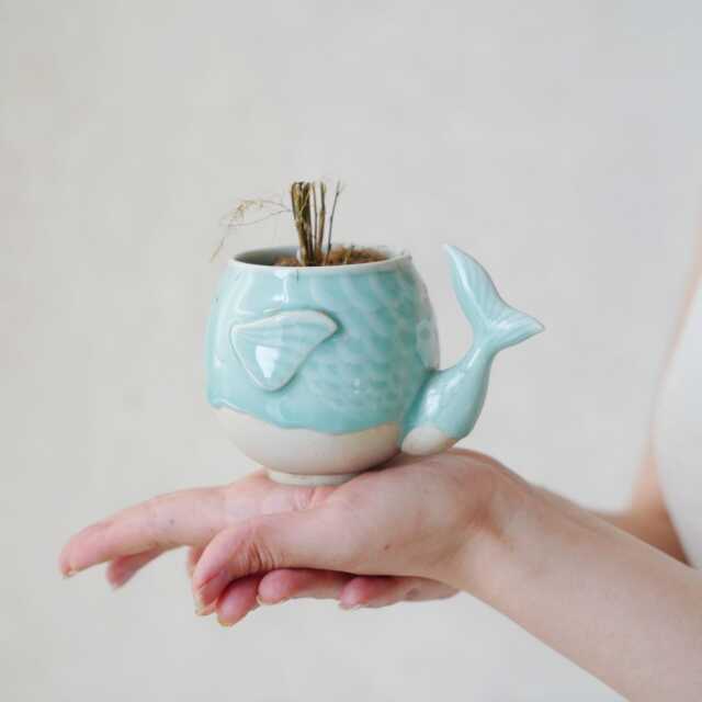 Celadon Fish Planter With Drainage - Handmade Green Ceramic Pot For Succulents Or Herbs Symbolic ...