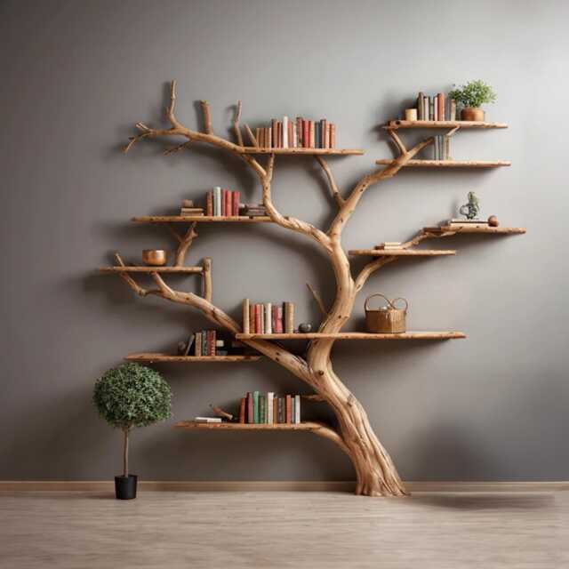 Tree Floating Bookshelf Wall Mount Live Edge Driftwood Bookcase ...