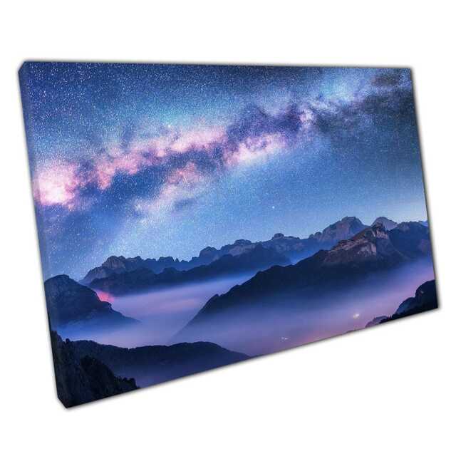 Purple Milky Way Sky Over Misty Passo Giau Dolomites Canvas Wall Art ...