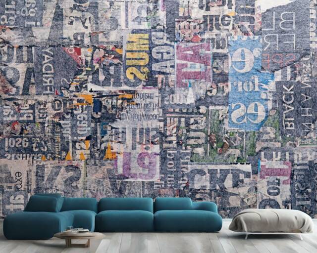 Grungy Newspaper Collage Wallpaper Mural, Peel & Stick Wall Decal by ...