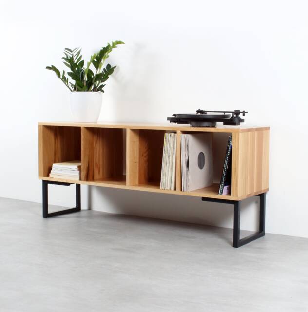 "Large Oak Vinyl Storage Record Player Stand, Solid On Minimalist ...