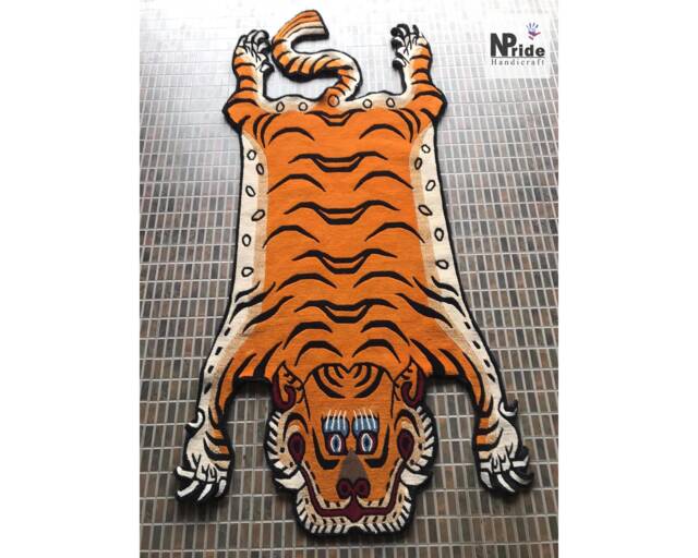 Handknotted Wool Tiger Rug Tibetan Style Pelt, Lt. Orange by Etsy ...