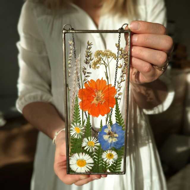 Pressed Flower Art in Stained Glass Frame Botanical Sun Catcher by Etsy ...