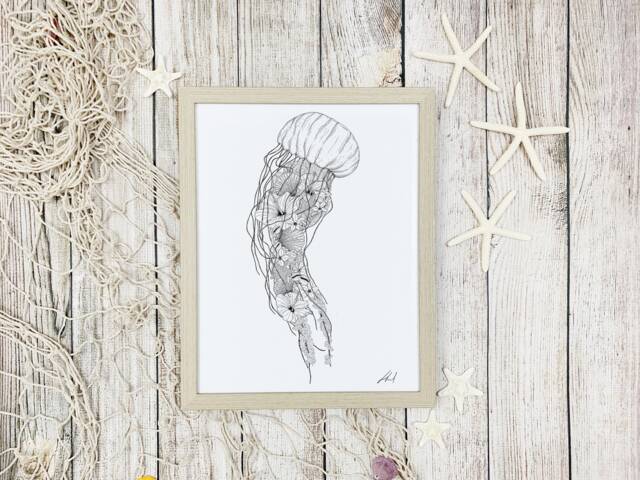 Shellyfish/Art Print Illustration Sea Creature Jellyfish Ocean Nautical ...
