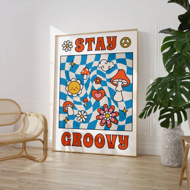 Retro Stay Groovy Print Poster Wall Art A1 A2 A3 A4 A5 A6 Maxi Home ...