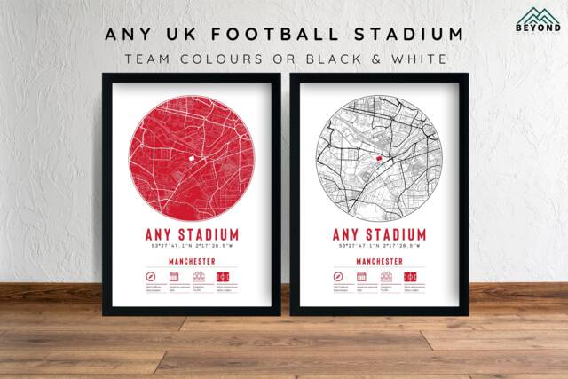 Any Football Stadium Custom Map Print & Frames Gift For Him Dad Son ...