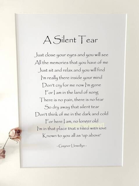 A Silent Tear. Print. Funeral Poem. Bereavement Gift Sympathy Gift ...