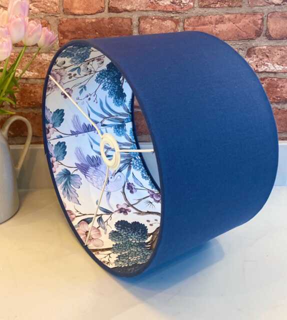Dark Blue Linen Lampshade With Chinoiserie Bird Lining by Etsy ...