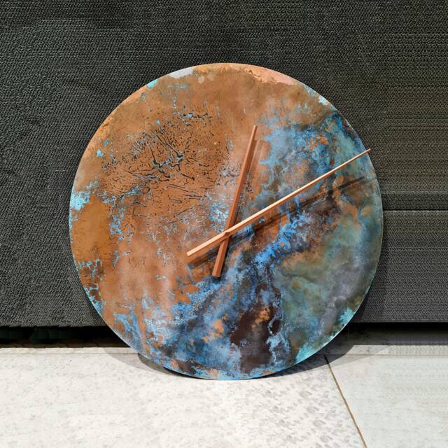 Wall Clock Copper Patina, Round Large Size, Clock, Art, Home Decor Metal Handmade Decor, Gift by ...
