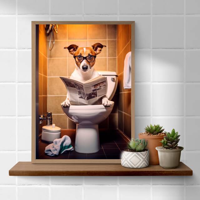 Jack Russell On Toilet Reading The Newspaper Bathroom Funny A4 Art ...