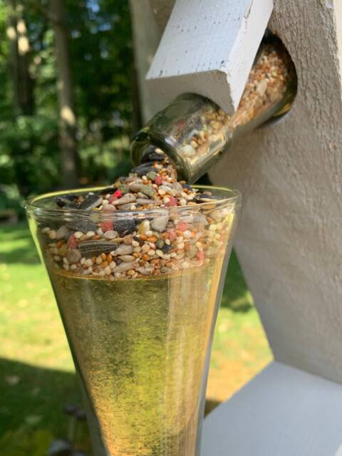 Beer Bottle With Pilsner Glass Bird Feeder, with Fake Or Faux Drink ...