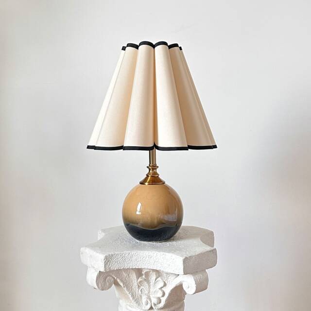 Handmade Brown Round Ceramic Vintage Table Lamp Fabric Flower Ruffle ...