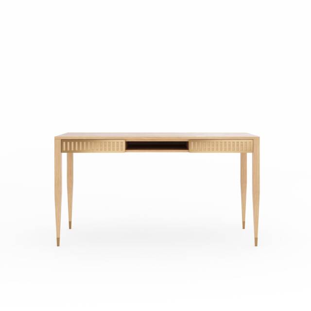 Oak Office Desk With Two Solid Oak Drawers & Shelf Brass Fronts, Mid ...